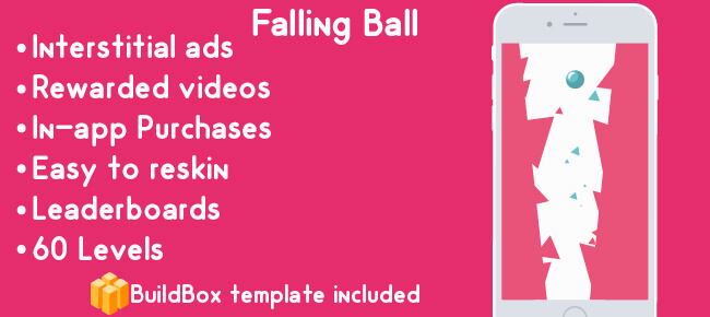 Falling Ball – AdMob + Rewarded Video + Leaderboards + Buildbox Template – Sell My App